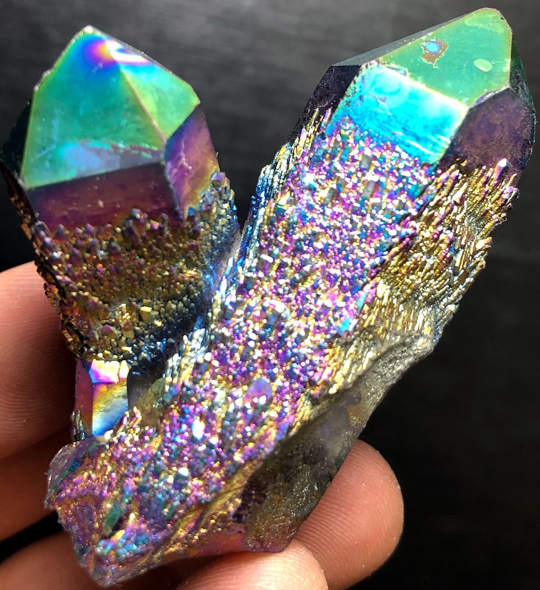 52g Rainbow Titanium Plated Crystal Cluster, Color-changing Crystal ...