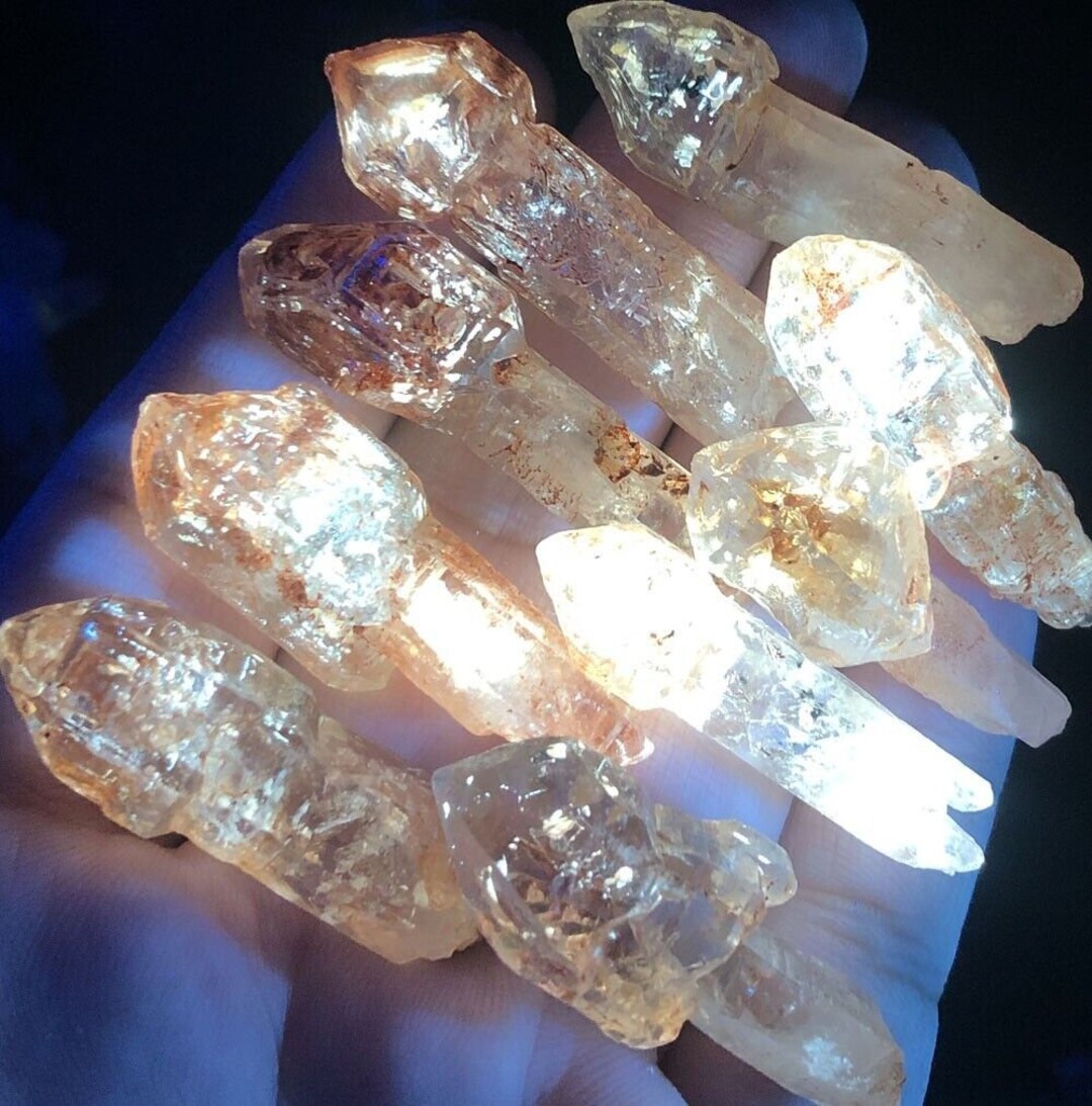 280ct 9PCS UV SCEPTERS Reactive Crystal Golden Enhydros Quartz With Oil ...