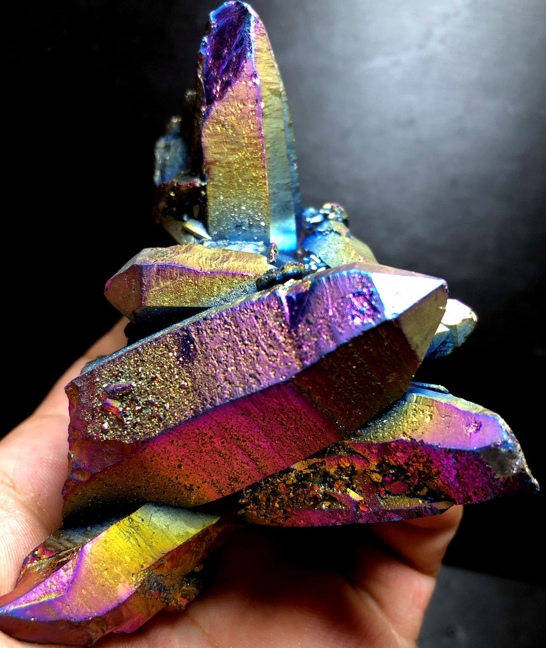 222g Rainbow Titanium Plated Crystal Cluster, Color-changing Crystal ...