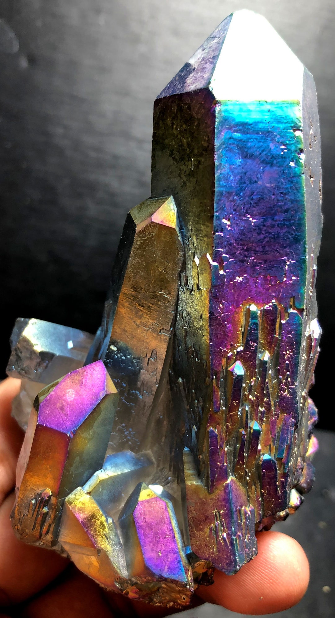 175g Rainbow Titanium Plated Crystal Cluster, Color-changing Crystal ...