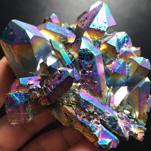 219g Rainbow Titanium Plated Crystal Cluster, Color-changing Crystal ...
