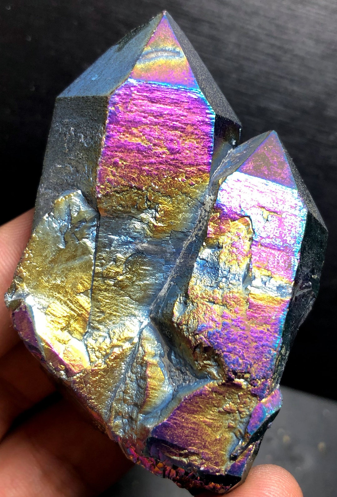 103g Rainbow Titanium Plated Crystal Cluster, Color-changing Crystal ...