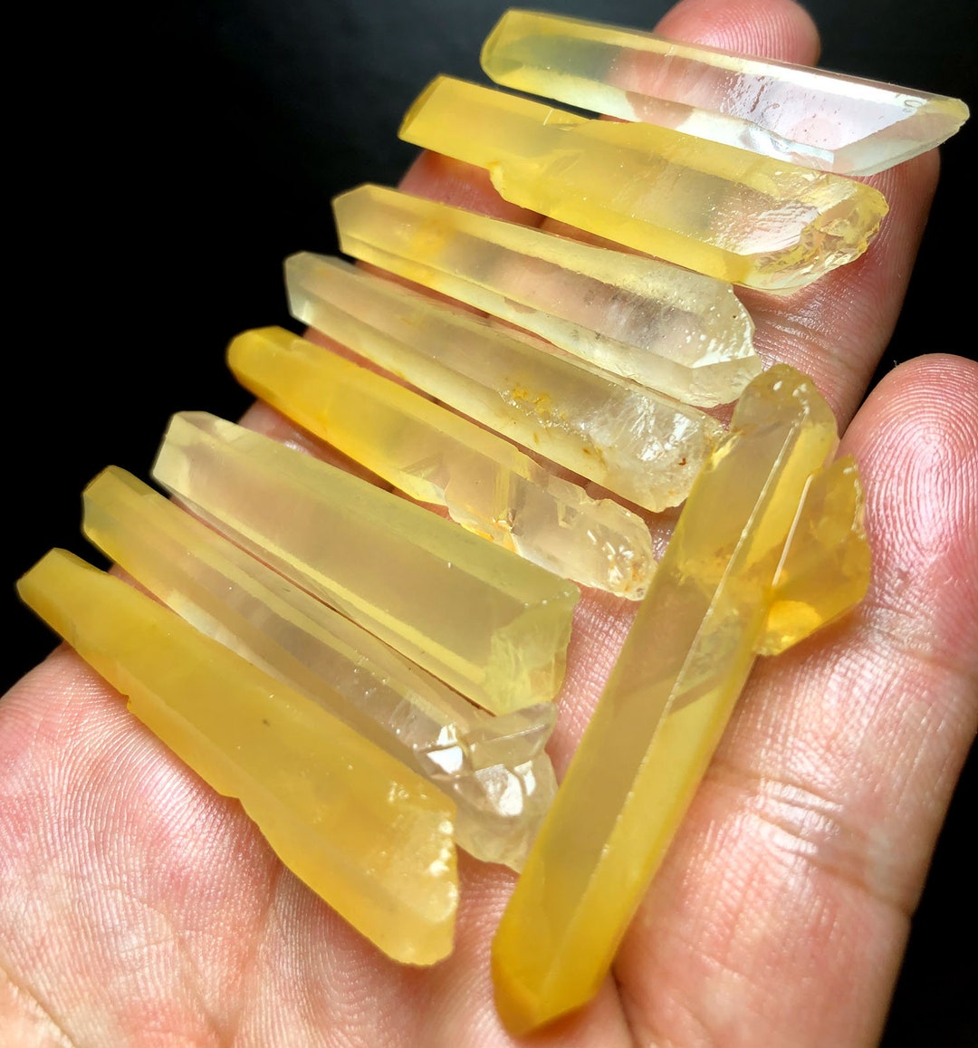 53g 9PC Yellow Rabbit Hair QUARTZ CRYSTAL Topaz Lemurian Seed Crystals ...