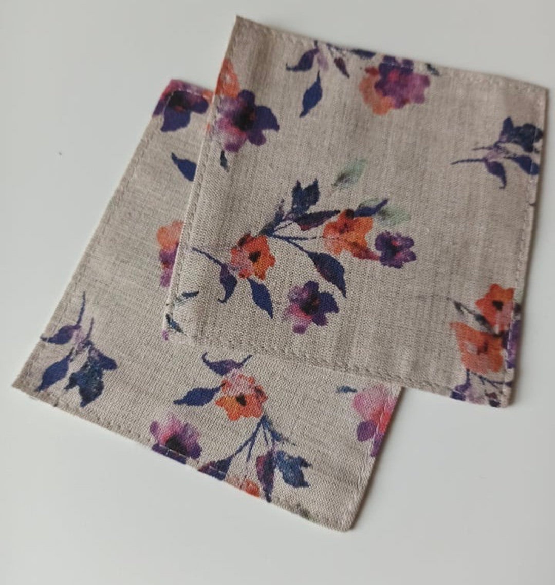 Linen Coasters. Linen Coasters Set,floral Print Linen Coasters. Sets of ...