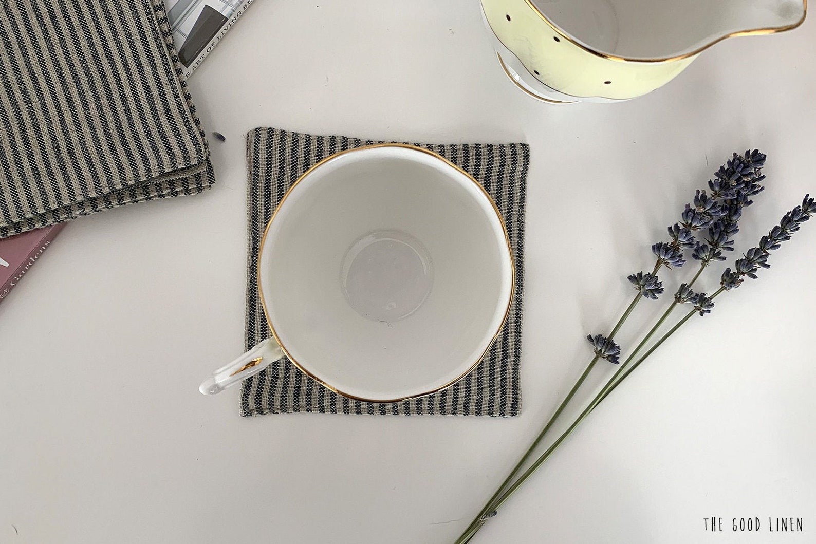 Linen Coasters Set, Striped Beige Linen Coasters Set of 4, 6. Cocktail ...