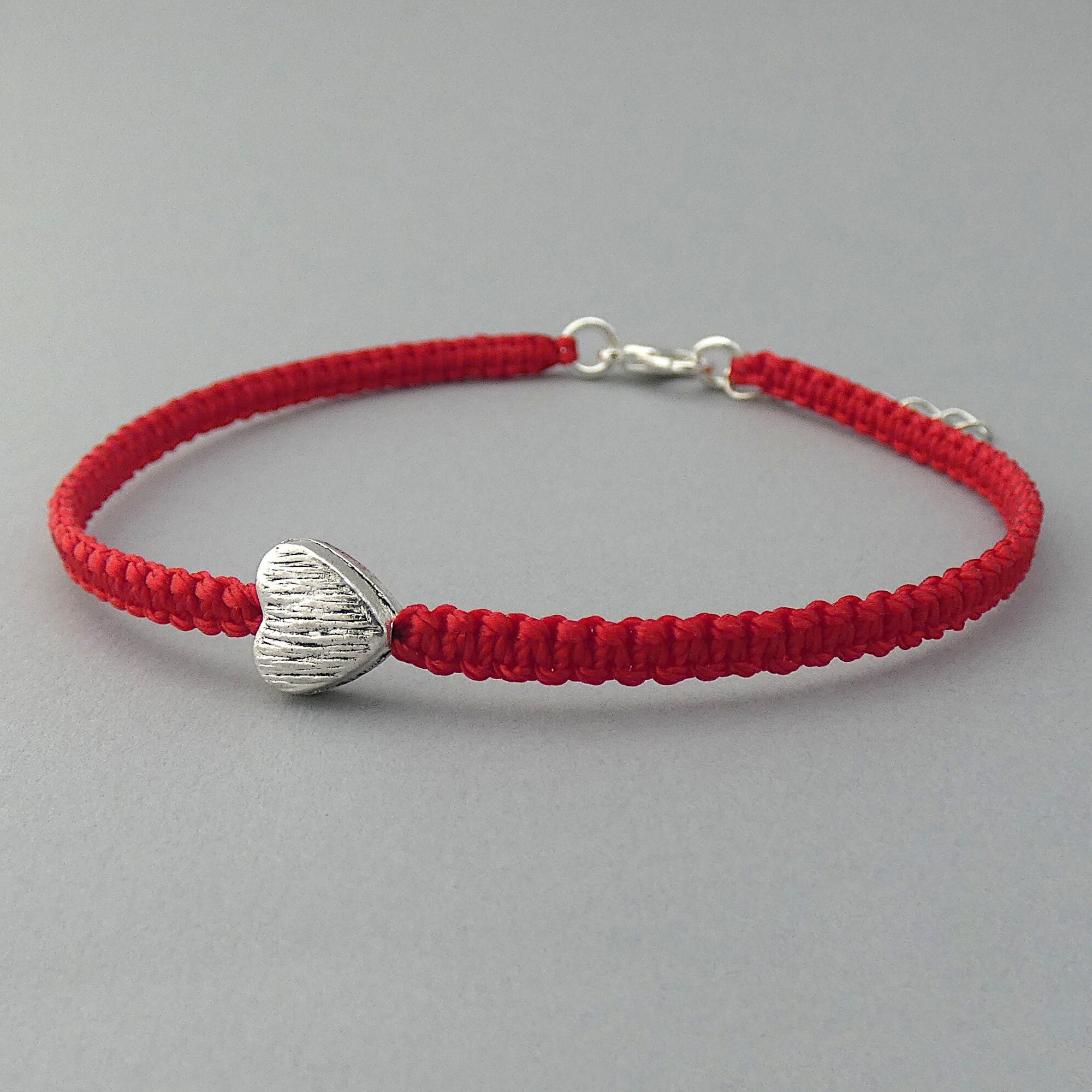 Bright Red String Macrame Bracelet for Women. 7 Adjustable Dainty ...