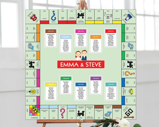 Monopoly Board Game Wedding Table Plan Seating Plan - Etsy UK