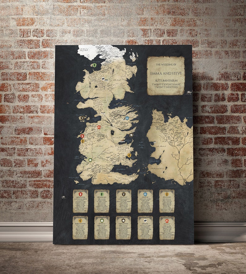 Game of Thrones Westeros Wedding Table Plan Seating Plan | Etsy