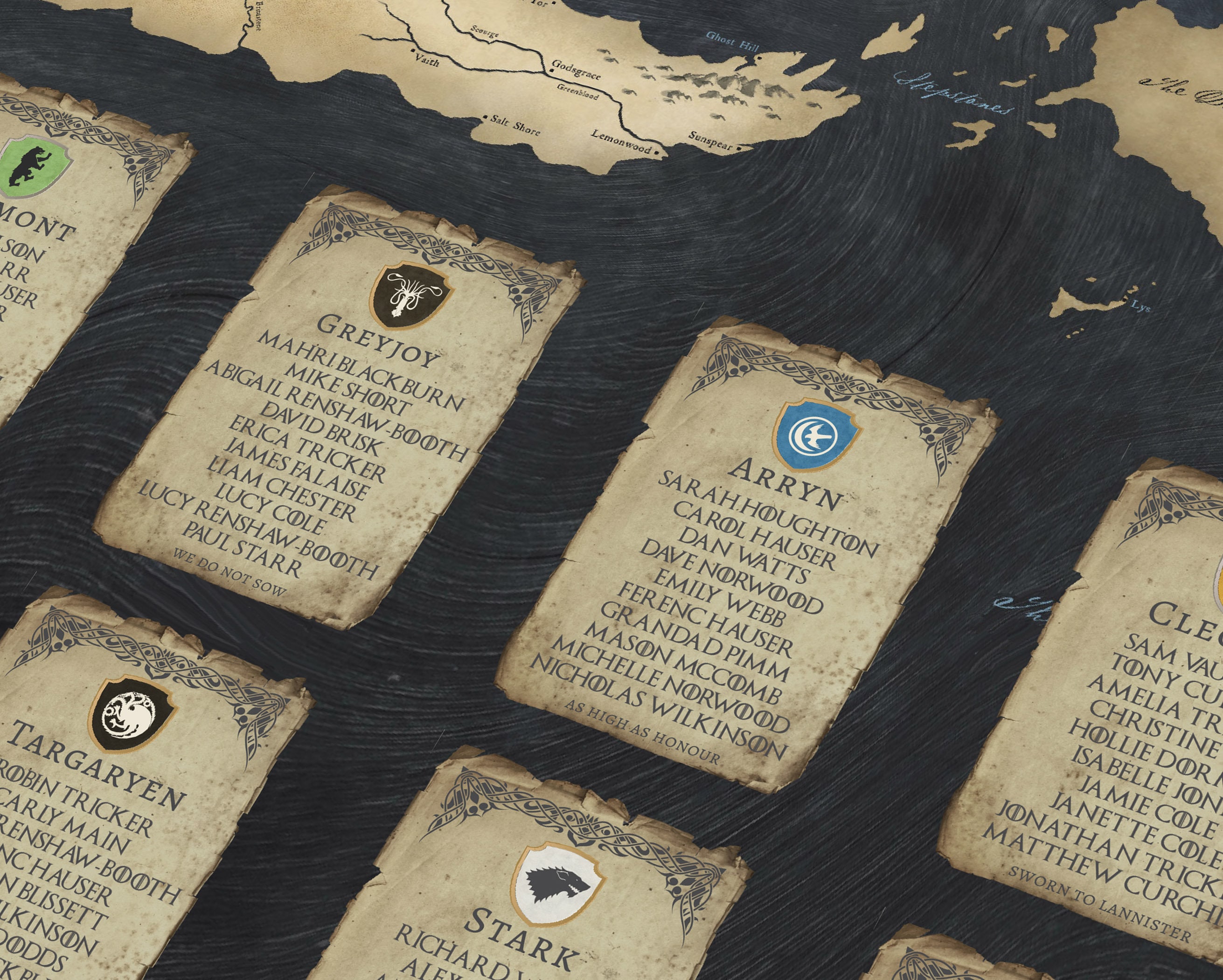 Game of Thrones Westeros Wedding Table Plan- Seating Plan- Stark ...