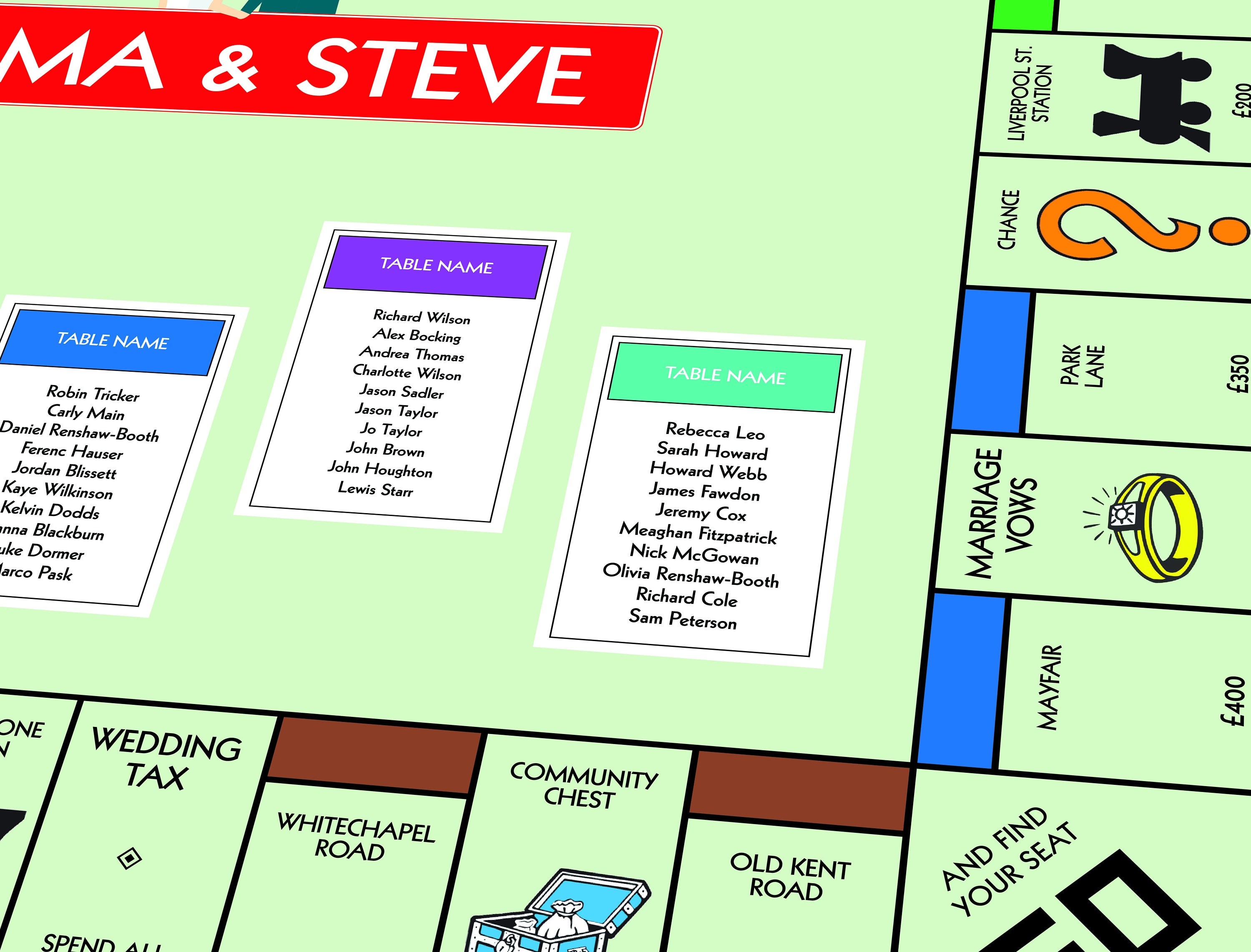 Monopoly Board Game Wedding Table Plan- Seating Plan- Personalised ...