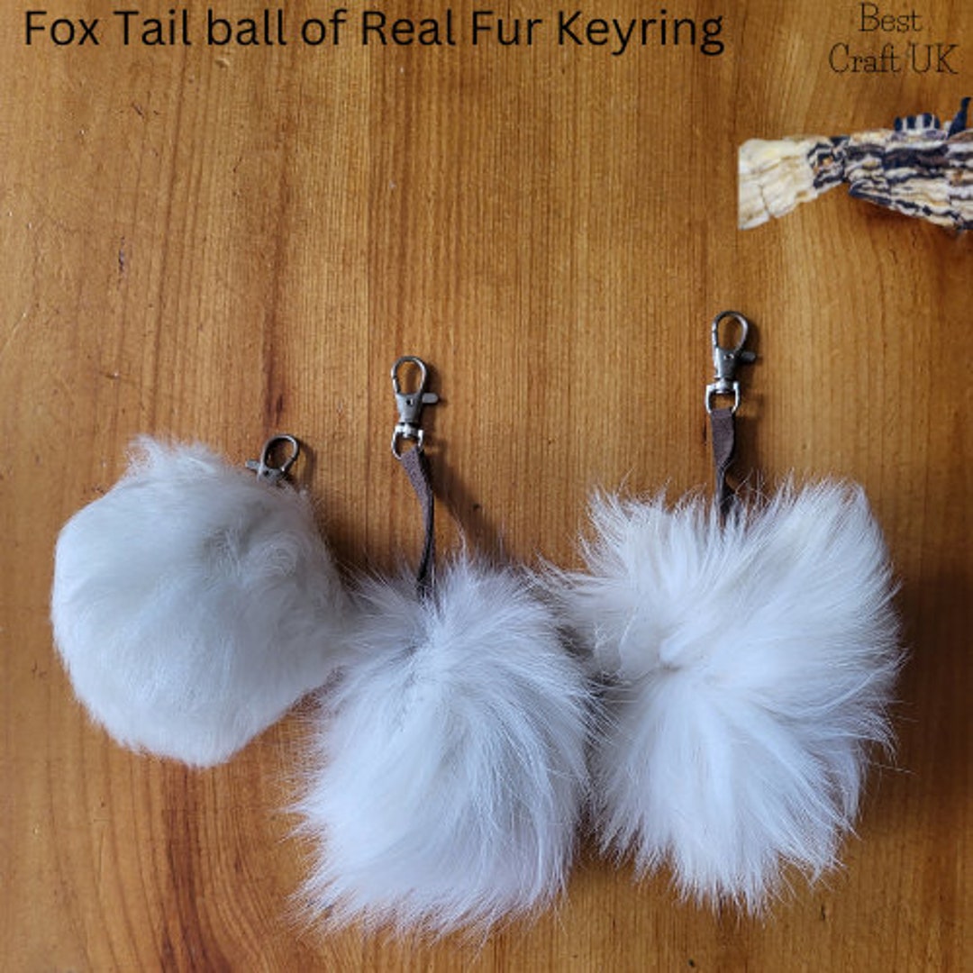 White Ball of Fur Keychain Fur Fox Tail's, Fox Fur Accessory Tassel's ...