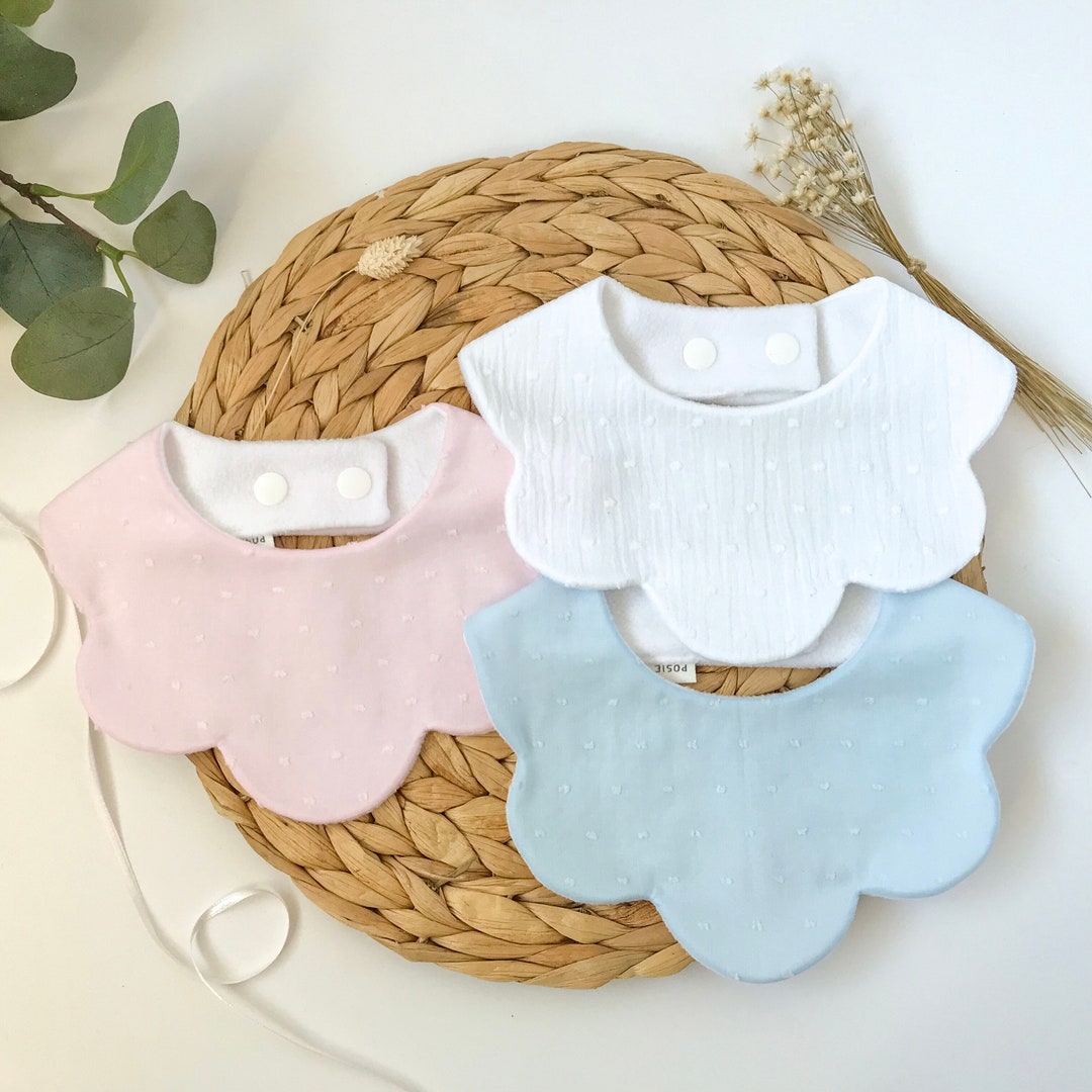 Pack of 1 or 3 Pastel Scalloped Edge Baby Dribble Bibs, New Baby Girl ...