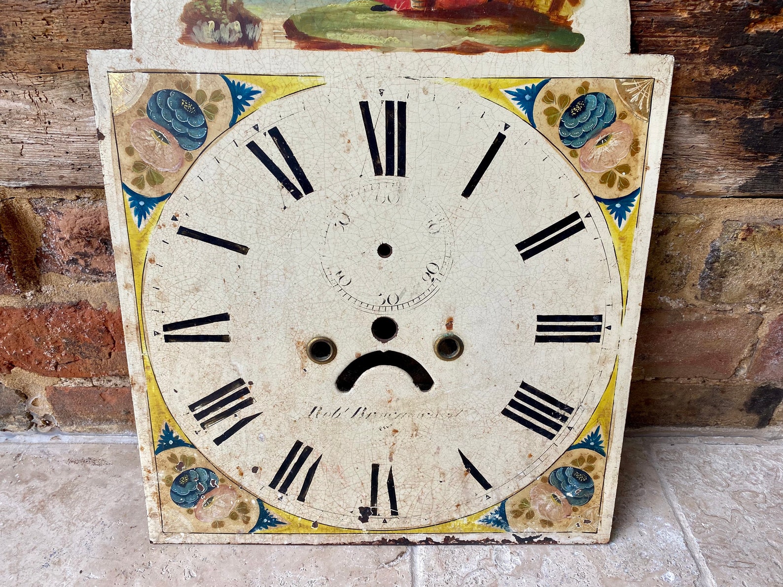 Antique Hand Painted Enamel Clock Face: Victorian Salvaged Grandfather ...