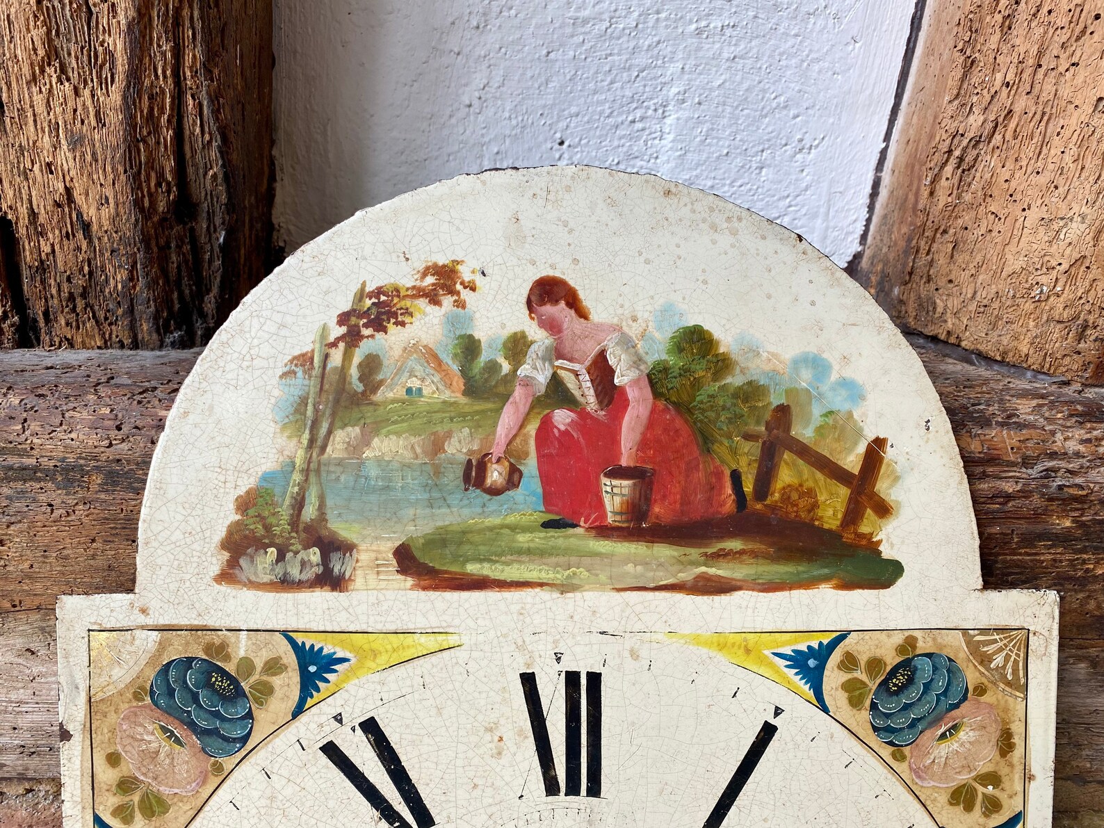 Antique Hand Painted Enamel Clock Face: Victorian Salvaged Grandfather ...