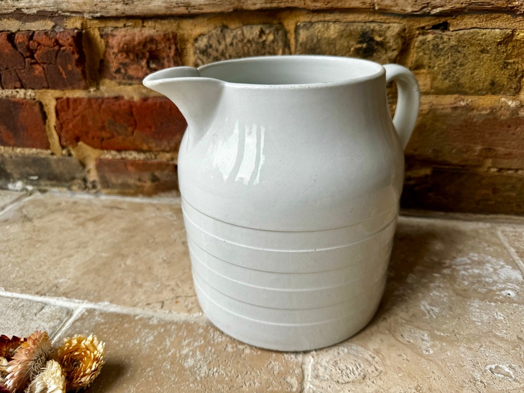 Rare Extra Large Six Pint White Ironstone Banded Dairy Jug, Cream or ...