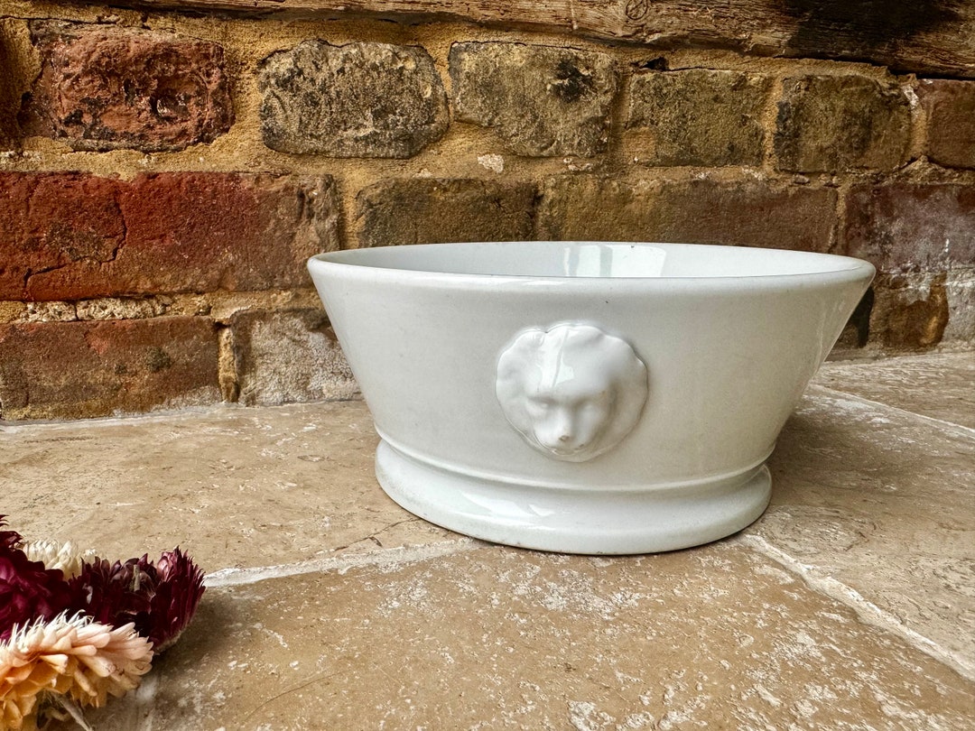 Extra Large Antique White Ironstone French Mixing Bowl With Lion Head ...