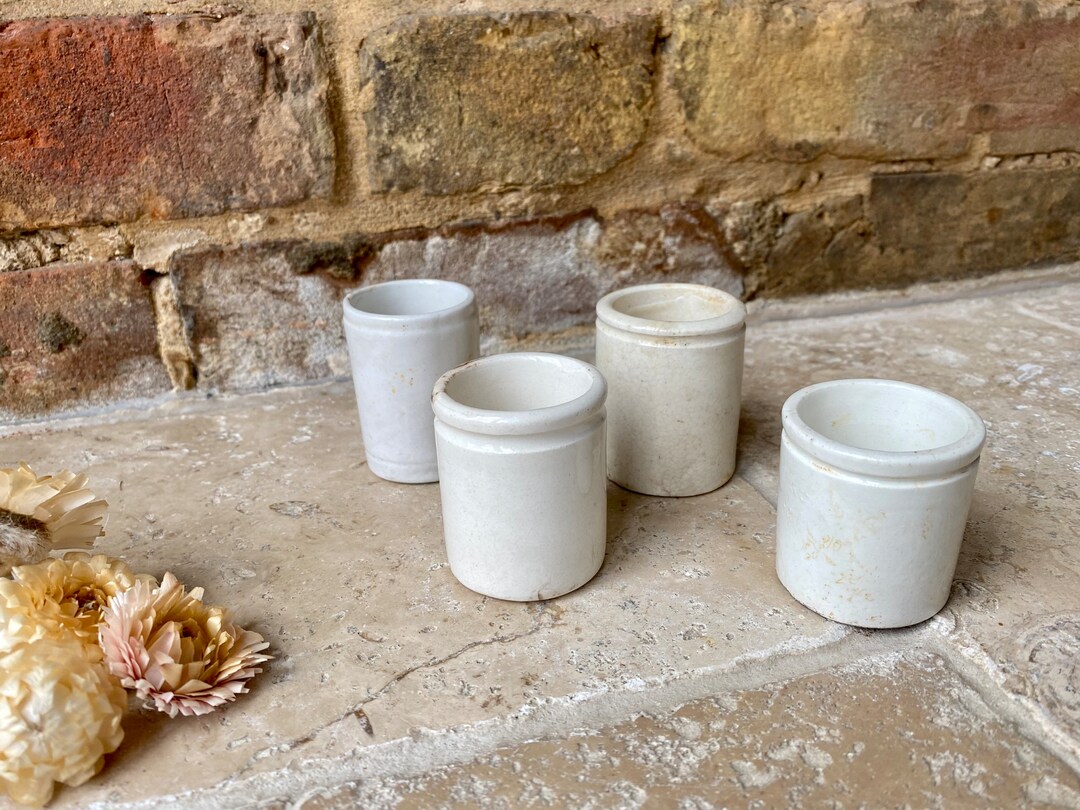 Set of Four Antique French Miniature White Ironstone Ointment Pots Mini ...