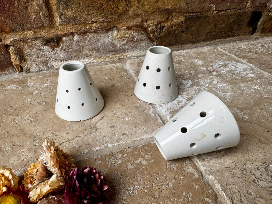 Antique French White Ironstone Curd Strainer: Pierced Ceramic Faisselle ...