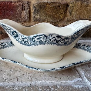 Antique French Ironstone Saucier by Salins: Teal Transferware, Dragon ...