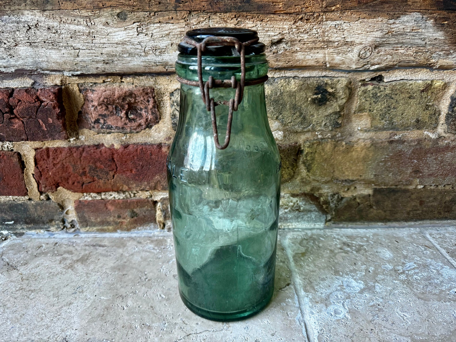 Antique French L’ideale Green Glass Canning Jar - Brevettée Advertising ...