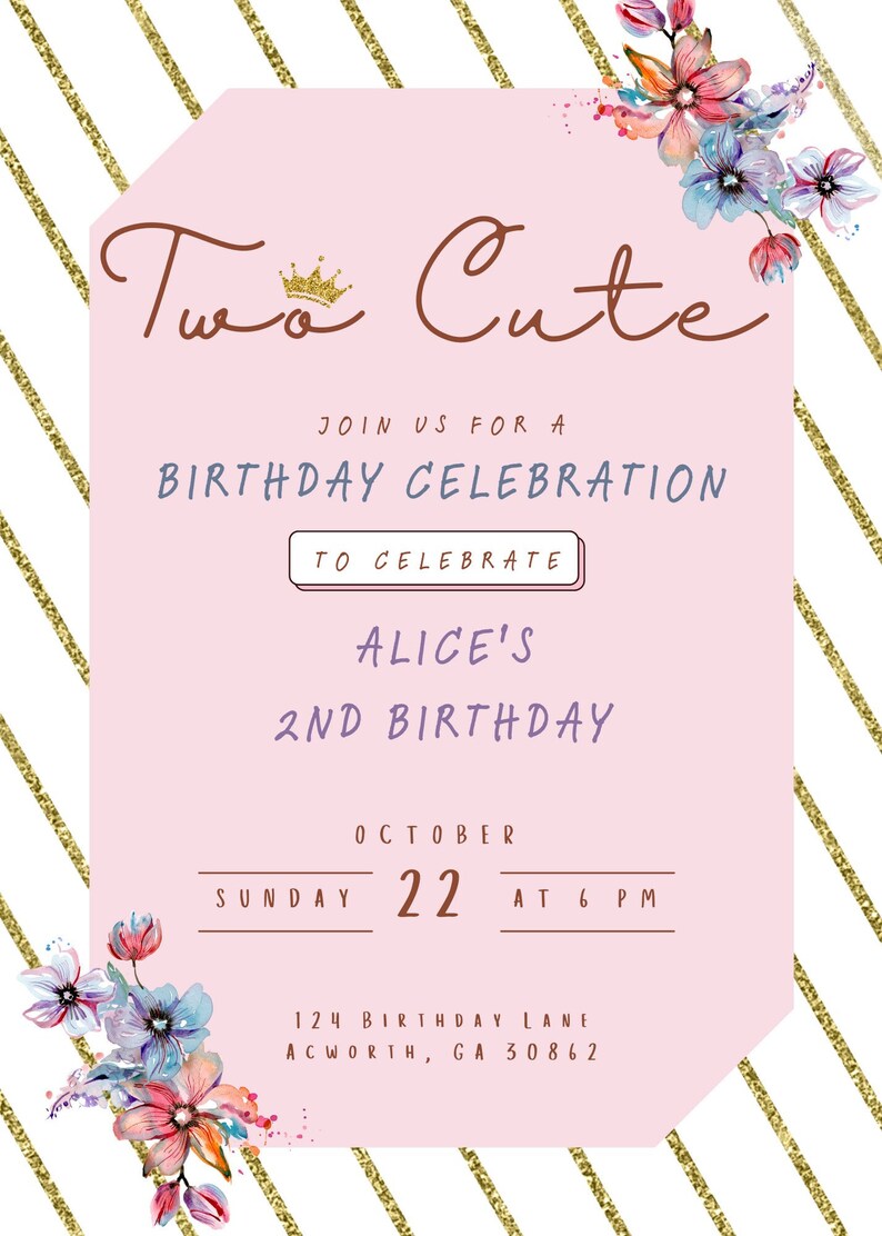 Two Cute - Second Birthday Invitation - *editable Digital File* - Etsy
