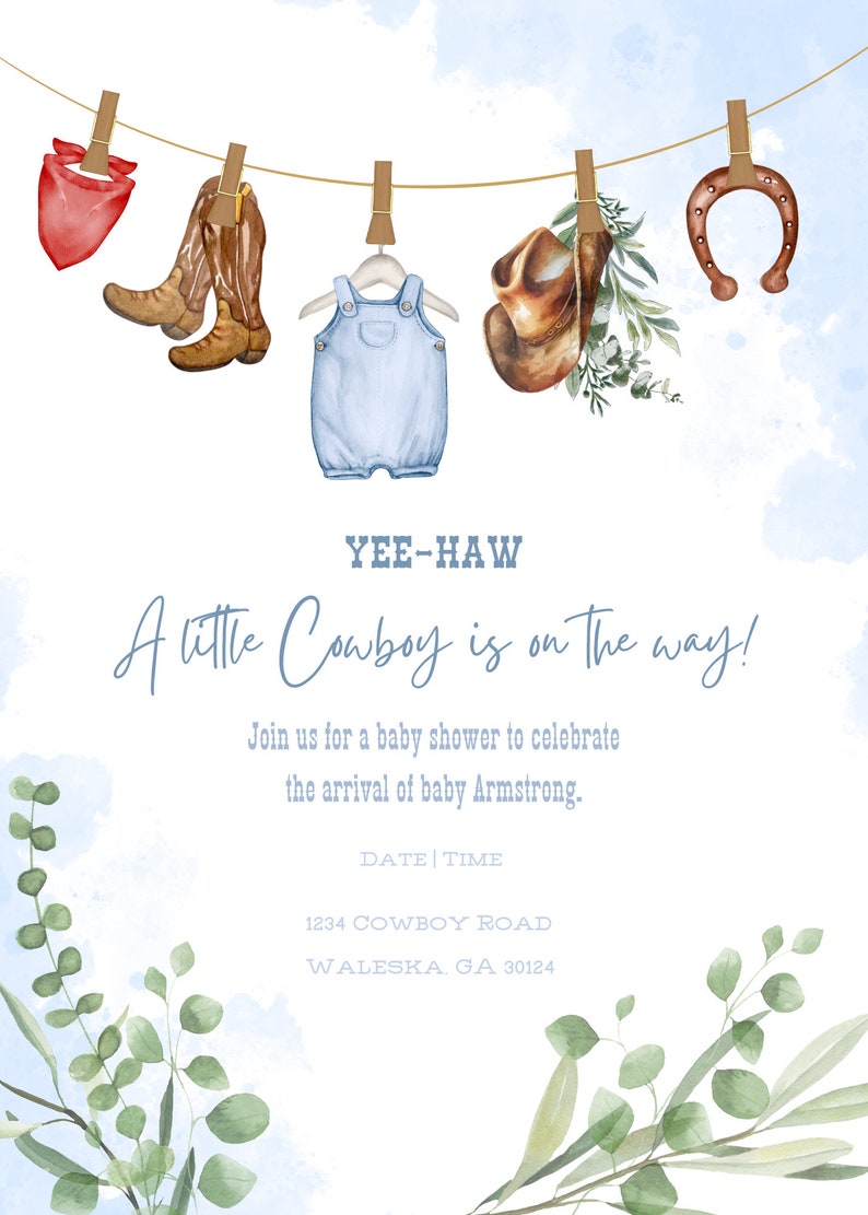 Western Baby Shower Invitation Blue - Etsy