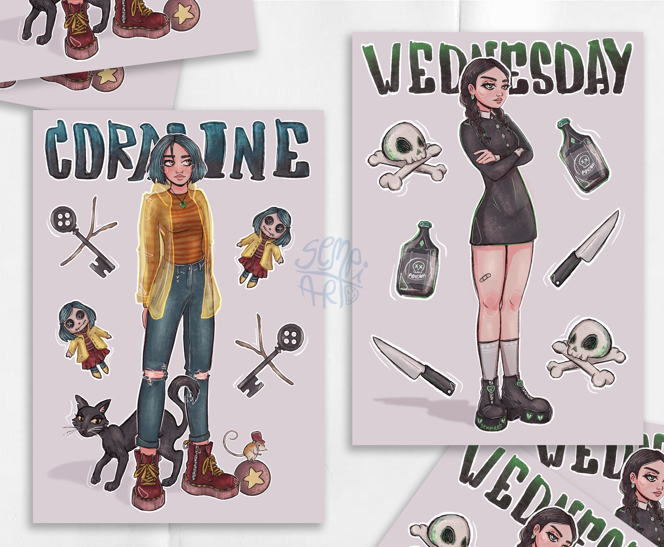 CORALINE and WEDNESDAY ADDAMS fanart illustration A5 print - Etsy Polska CORALINE and WEDNESDAY ADDAMS fanart illustration A5 print - Etsy Polska