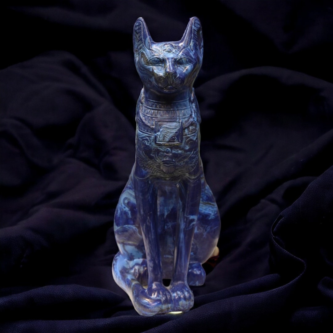 Exquisite Lapis Lazuli Bastet Statue: Goddess of Joy, Home Protection ...