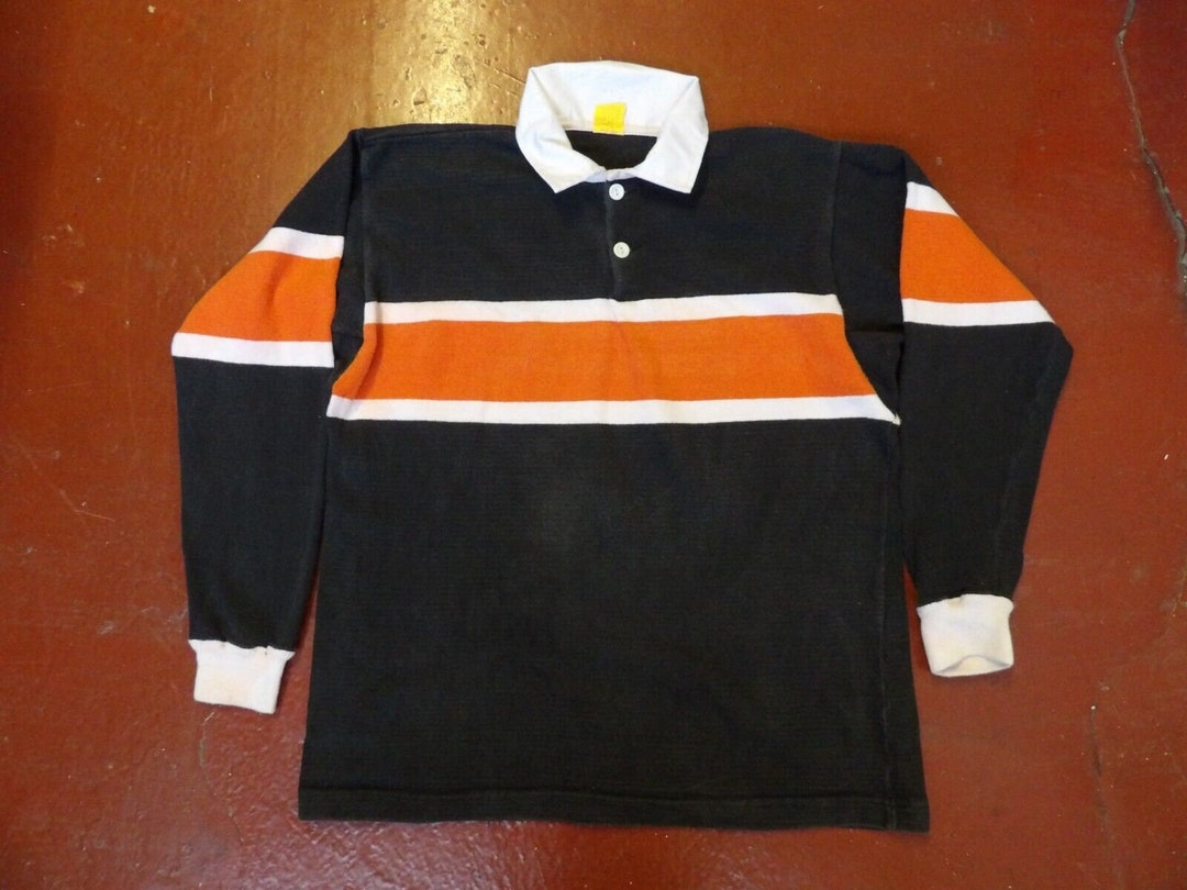 1970s 80s Heavy Cotton Rugby Shirt Made in USA Striped Jersey Preppy ...