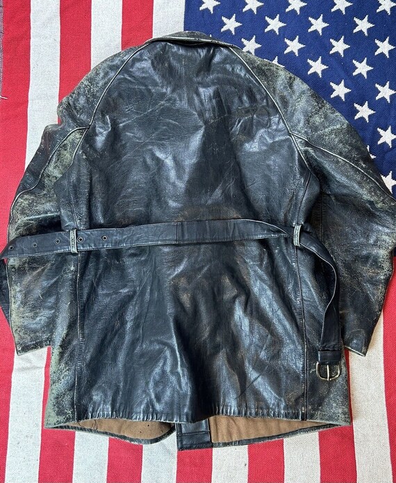1940s Black double breasted leather coat dispatch rid… - Gem