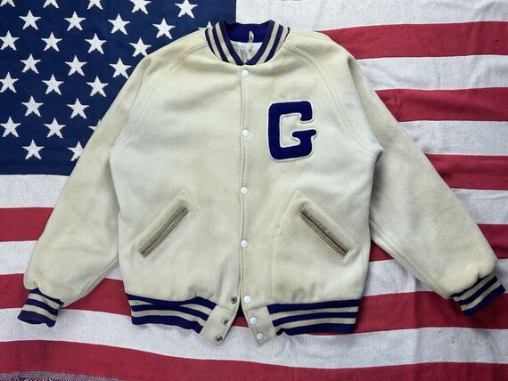 1950s 60s Varsity letterman wool jacket Lasley knitti… - Gem