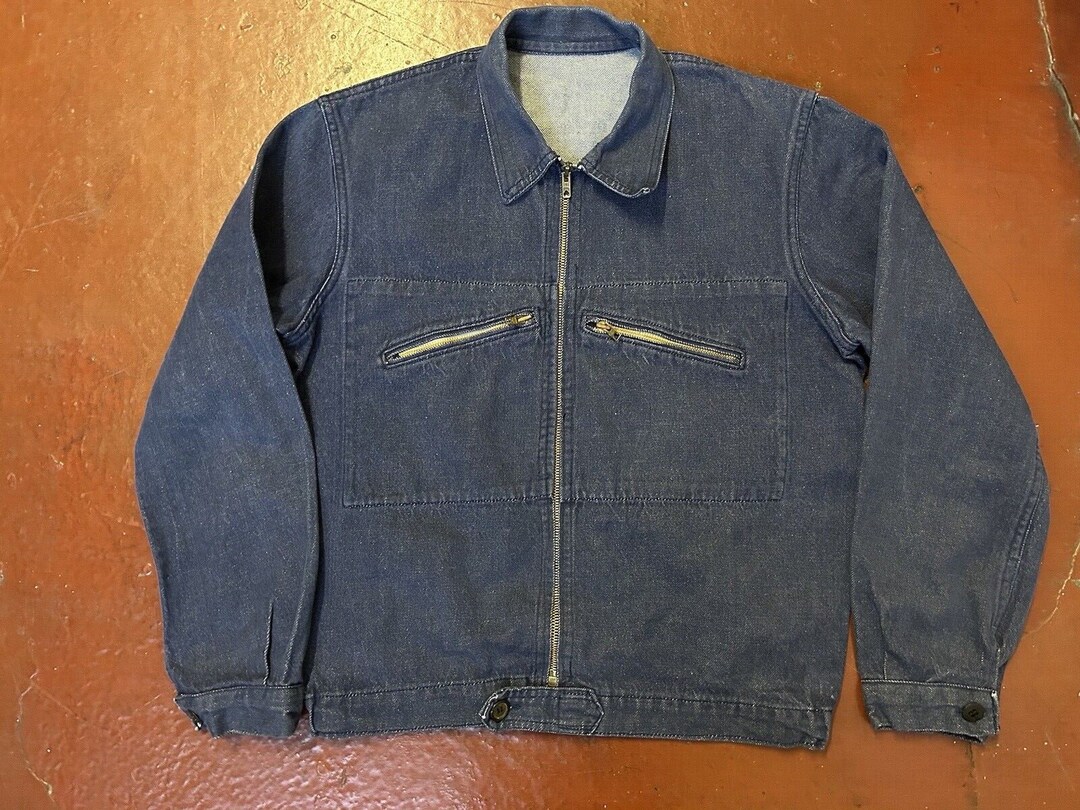 1960s French Zip up Blue Denim Jacket Workwear Blouson Cyclist - Etsy