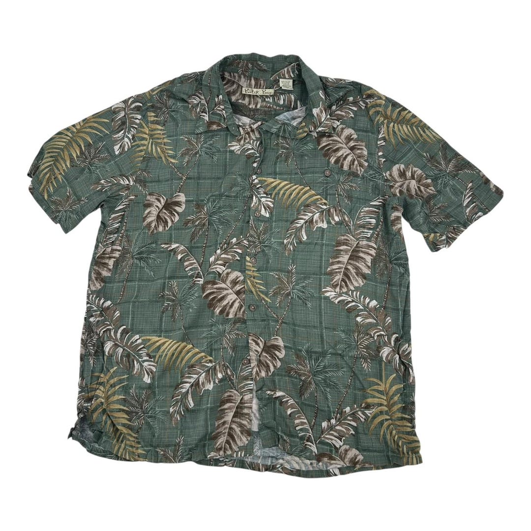 Vintage Hawaiian Shirt Batik Bay Green Floral Cotton Aloha Tiki Mens ...