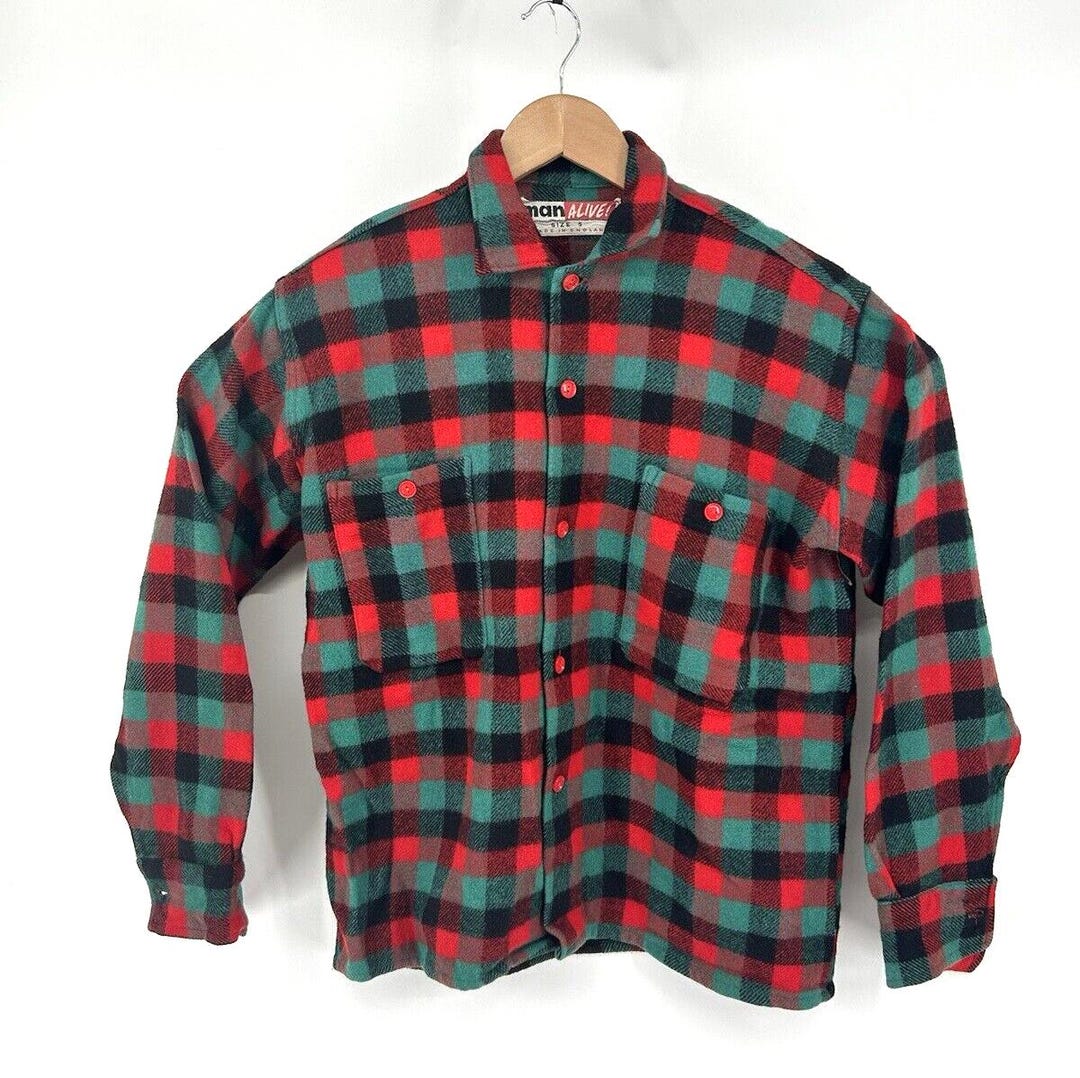 1950s Wool Shirt Plaid Red Check Made in England Rockabilly USA ...