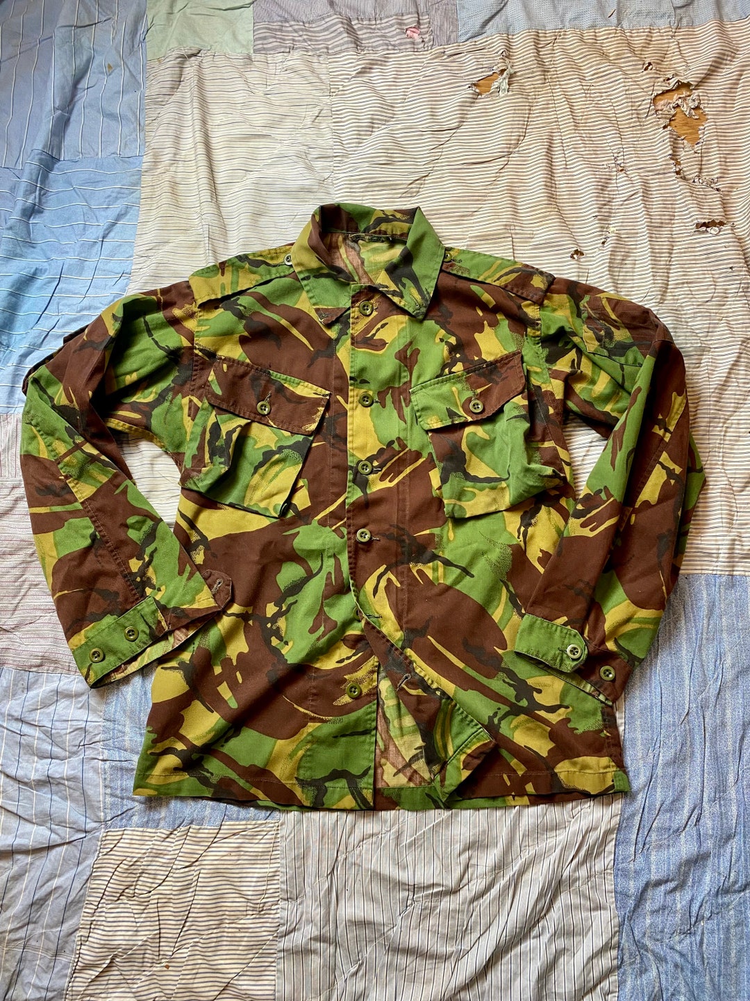 1990s British Army Military Surplus Dpm Over Shirt Camouflage Zip up ...