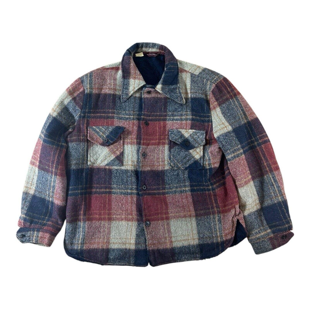 1970s CPO Jacket Wool Check Overshirt Lumberjack USA Workwear Chore ...