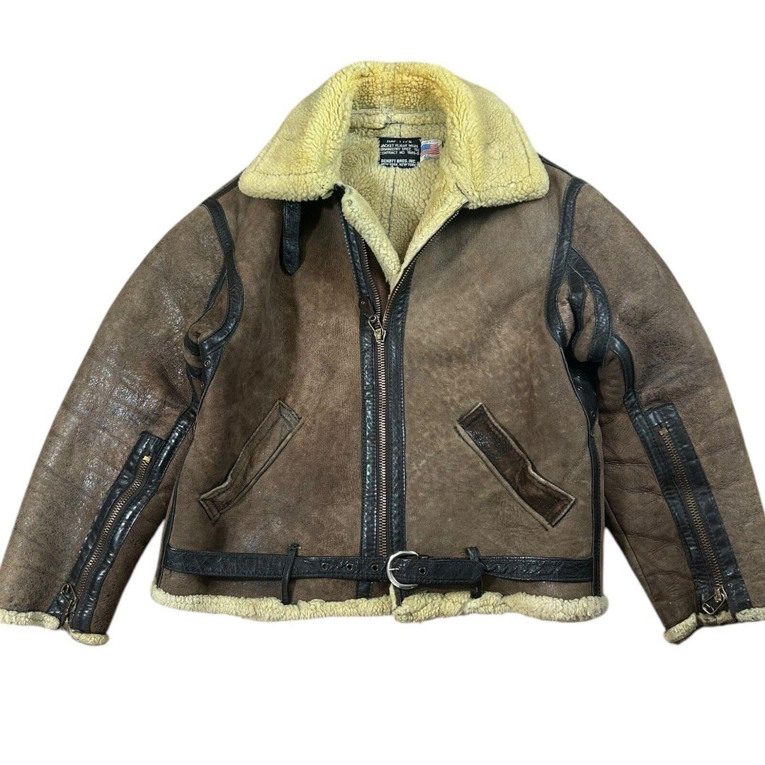 Schott B3 Leather Bomber Jacket Shearling RAF Pilot Made in USA Mens 46 ...