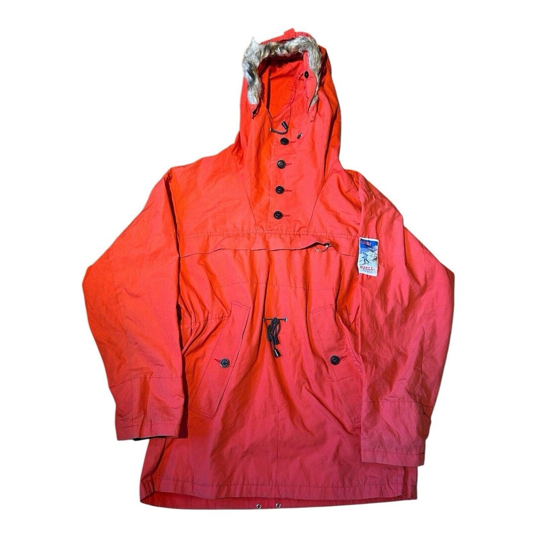 1970s Fjell Anorak Jacket Ski Smock Fur Hood Red Bushcraft Mens Small ...