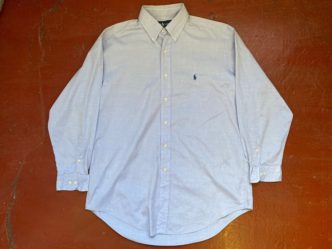 Polo Ralph Lauren Plain Blue Button Down Yarmouth Vintage Shirt Size L ...