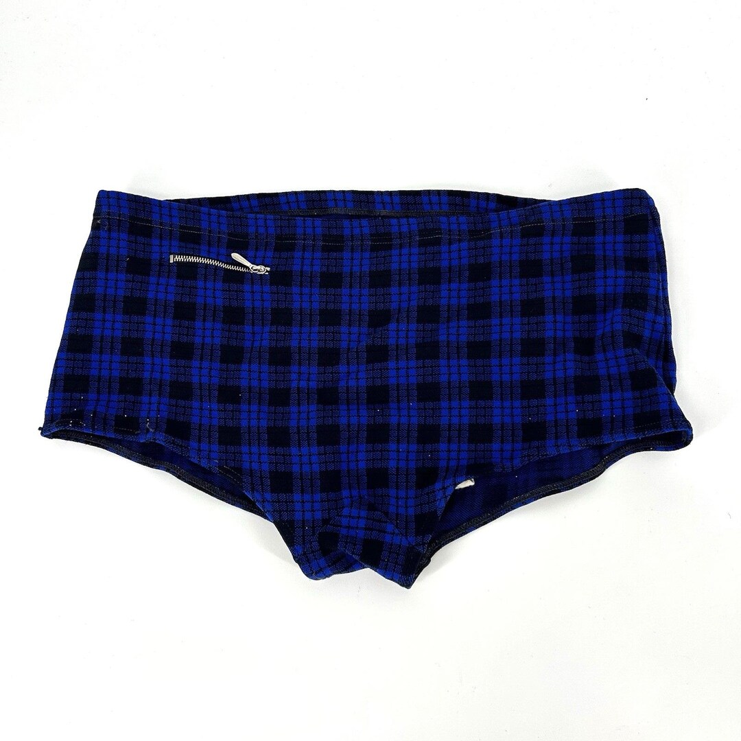 1940s 50s Swim Trunks Swimming Shorts Blue Check Briefs Mens XL W38 - Etsy