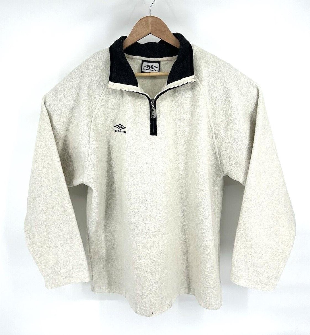 Vintage Umbro Fleece Quarter Zip Jumper White Cream Baggy 90s Mens ...