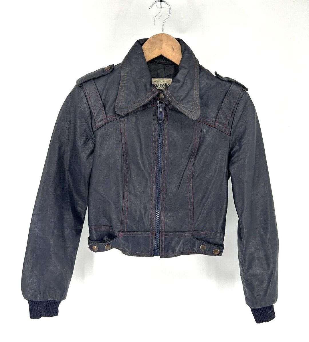 1970s Girls Leather Jacket Navy Blue Budgie Disco Vintage Kids Age 14 ...