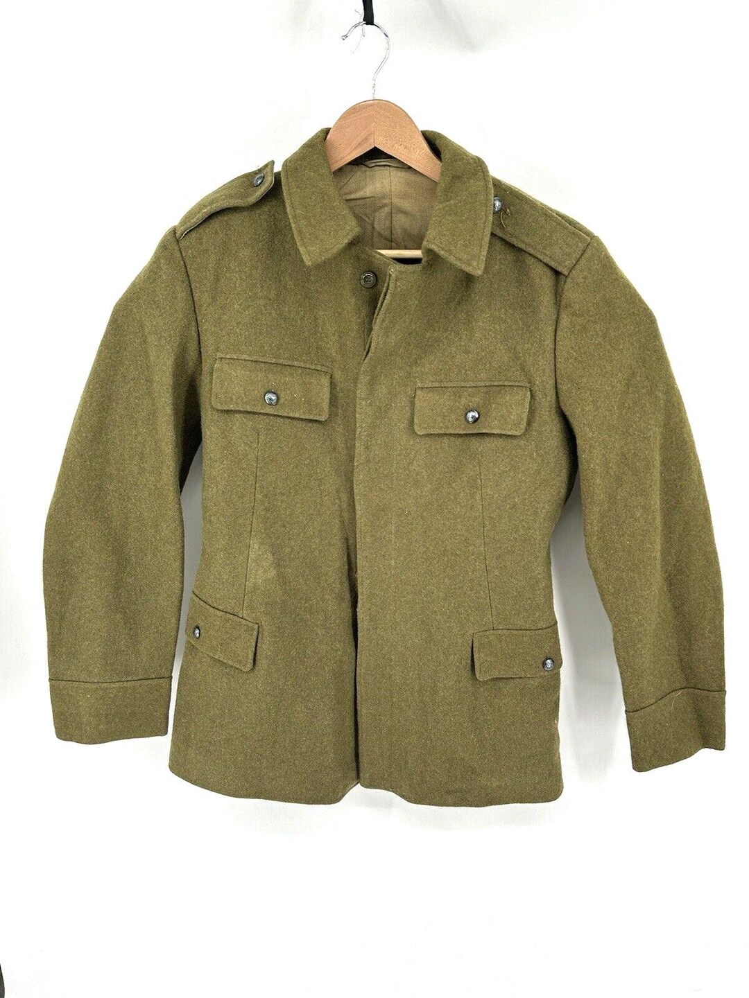 Vintage Green Military Jacket Romanian Army Tunic Wool Mens Small 38 ...