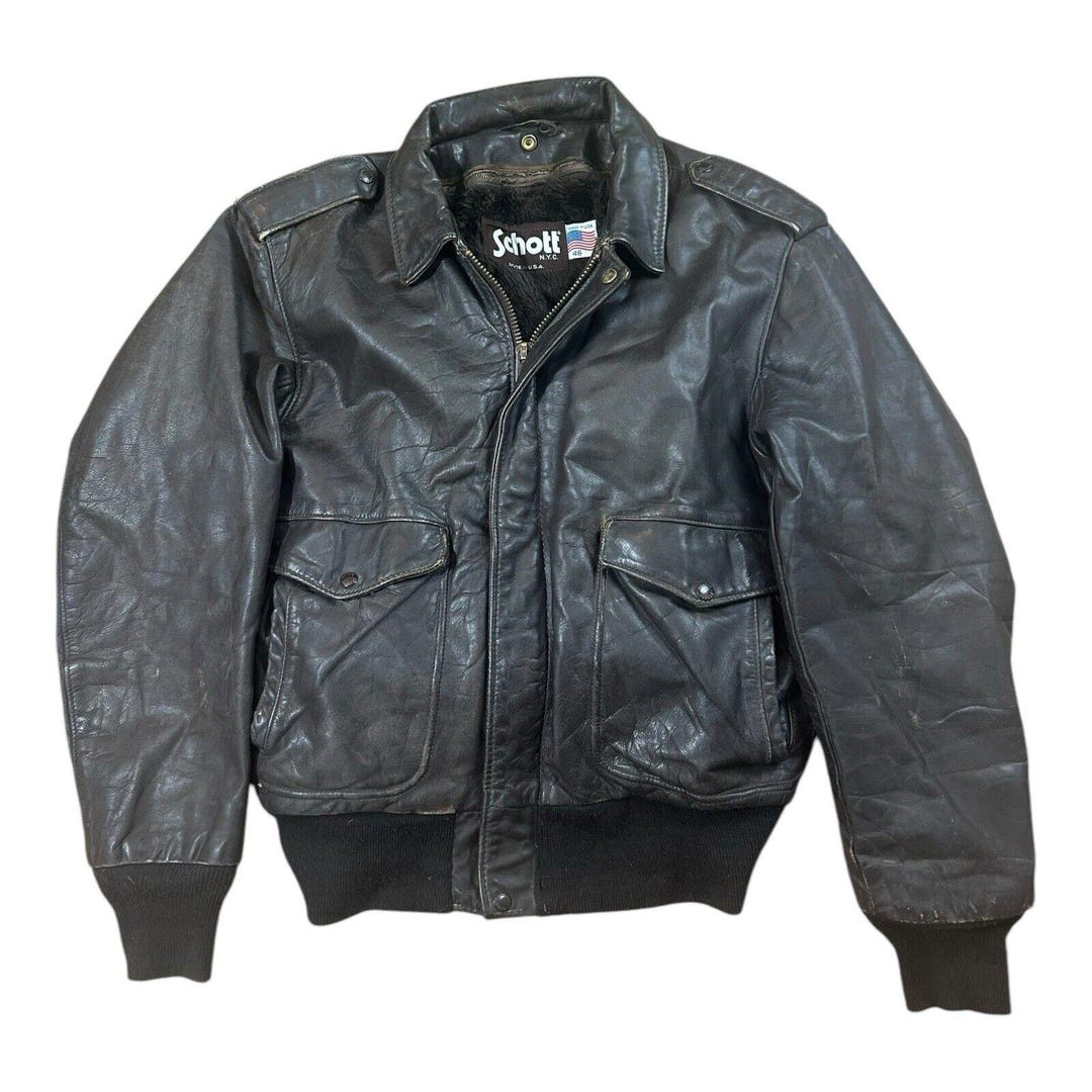 Schott Leather A2 Jacket Brown Bomber USAF Pilot Zip up Made in USA ...