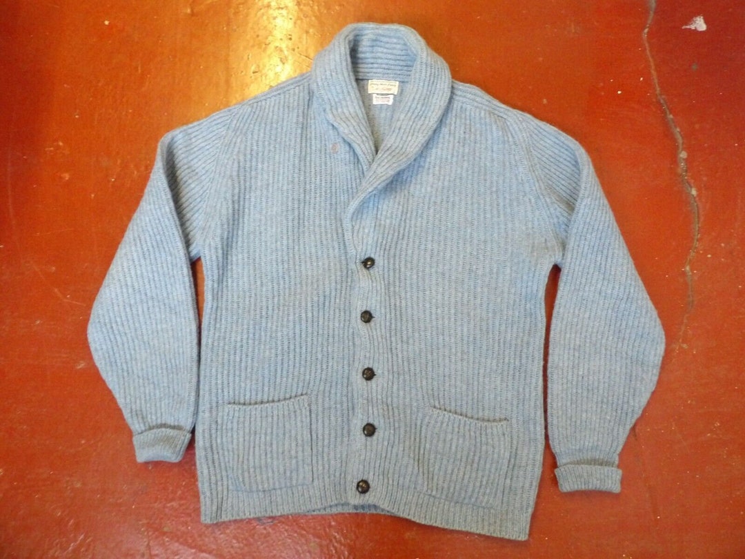 1970s Blue Chunky Shawl Collar Wool Cardigan Mcgeorge of Scotland Size ...