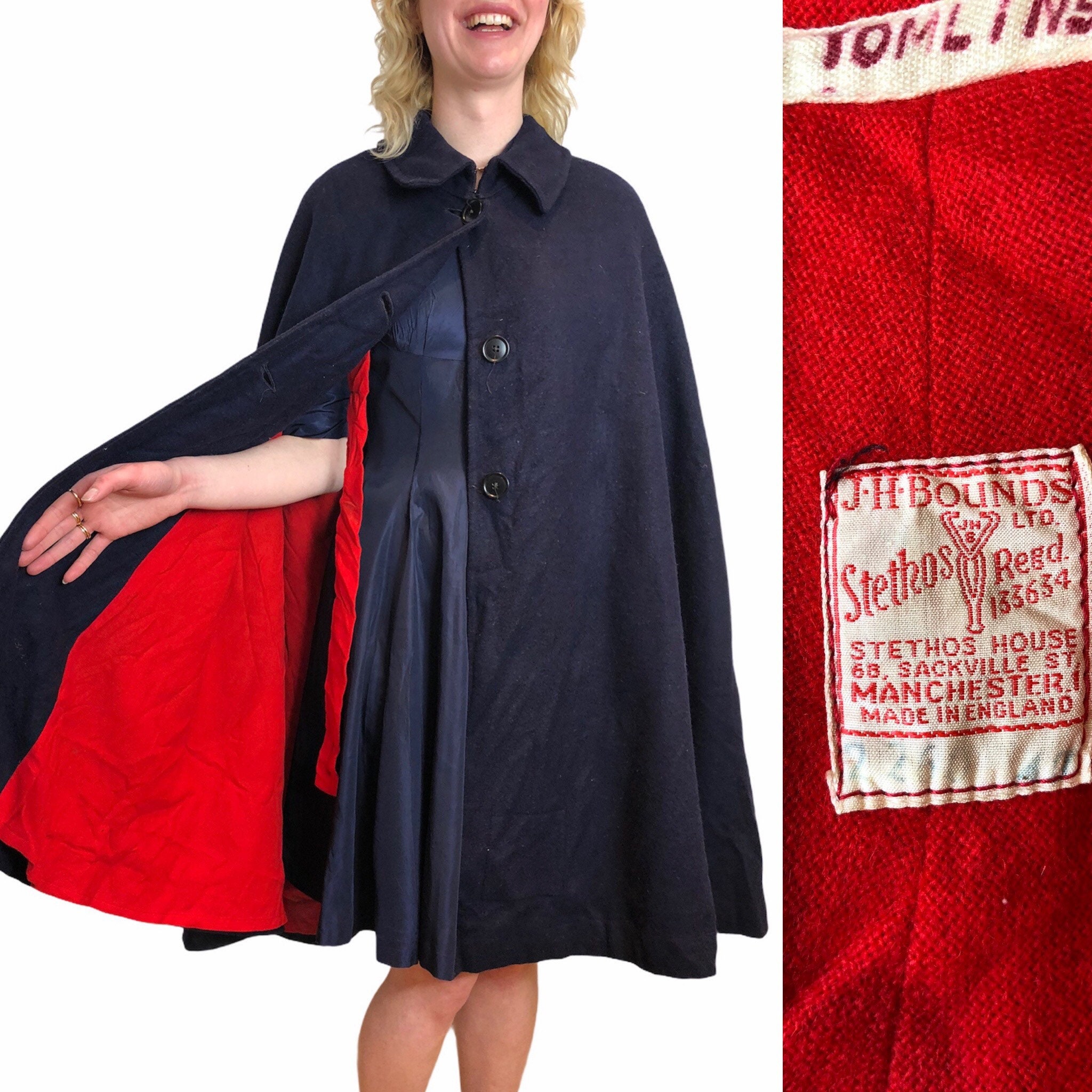 Genuine 1940s 50s WW2 British nurses cape black navy & red | Etsy