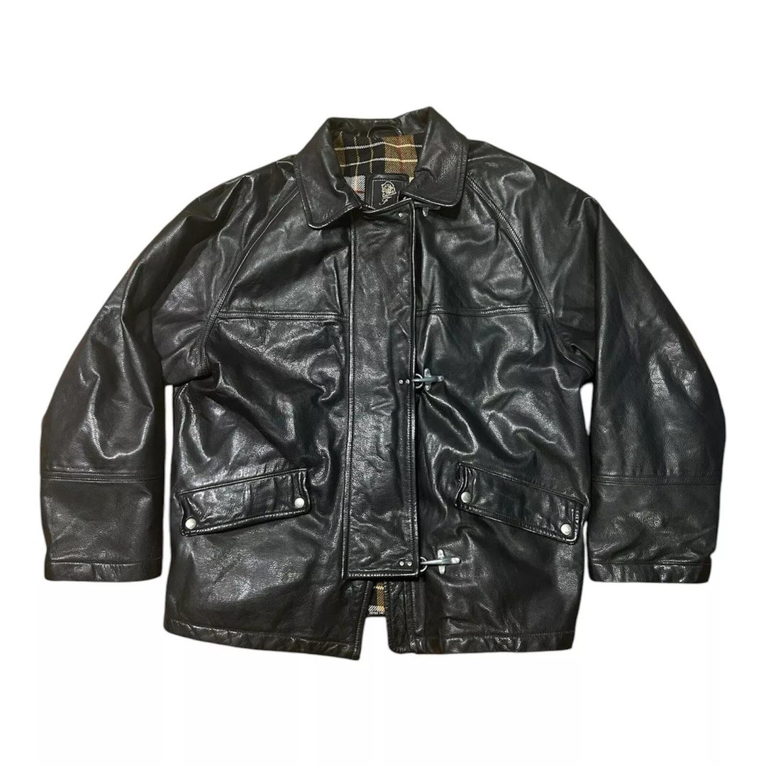 Fay 4 Ganci Leather Jacket Black Fireman Coat Lobster Clasp Mens Large ...