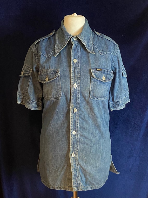1970s original dagger collar denim cotton short sleev… - Gem