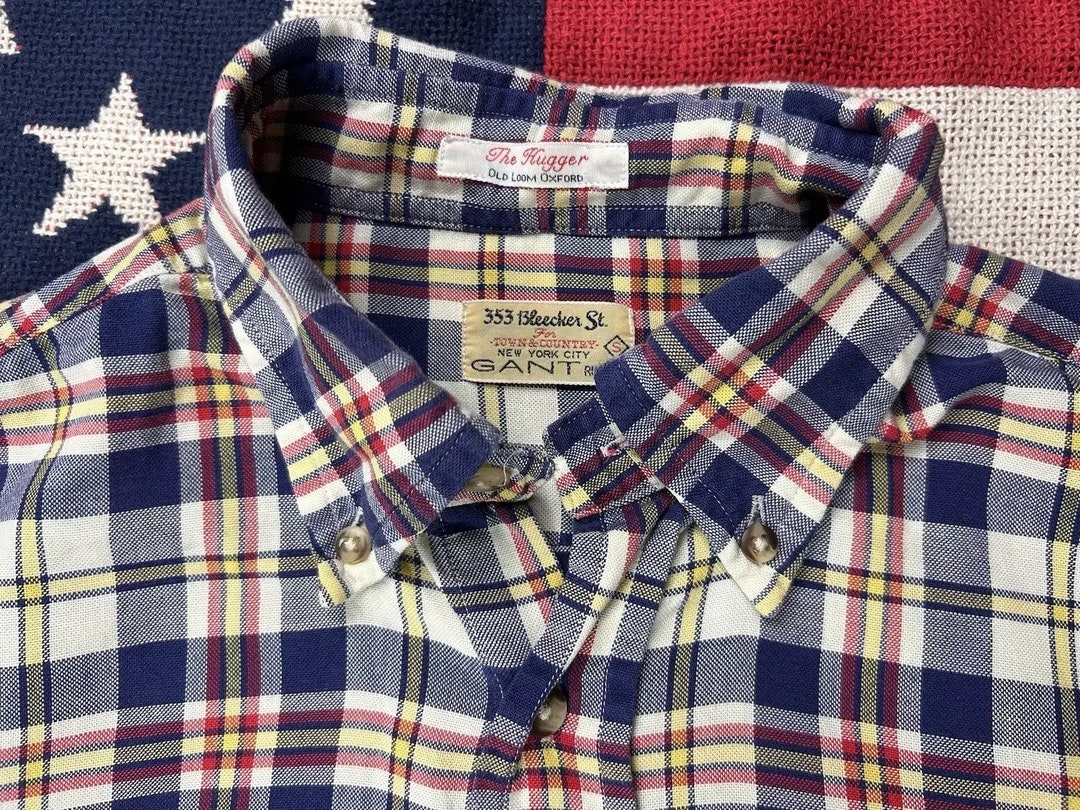 Gant the Hugger Shirt Yellow Blue Check Button Down Rugger Ivy League ...