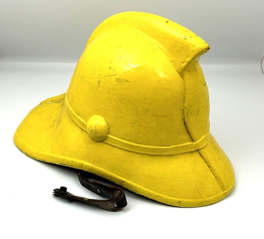 1950s 60s British Fireman Firefighters Yellow Hat Leather Mancave ...